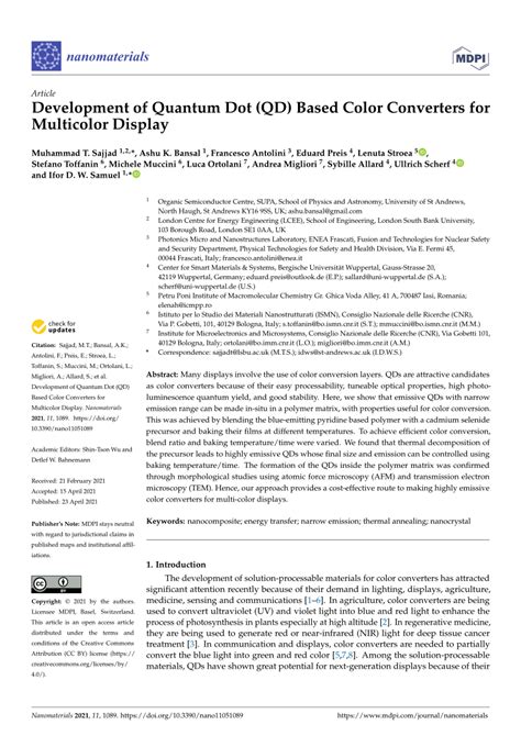 Pdf Development Of Quantum Dot Qd Based Color Converters For Multicolor Display
