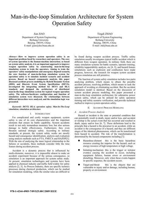 Pdf Man In The Loop Simulation Architecture For System Operation Safety