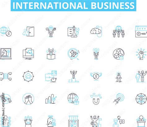 International Business Linear Icons Set Globalization Exporting Importing Multinational