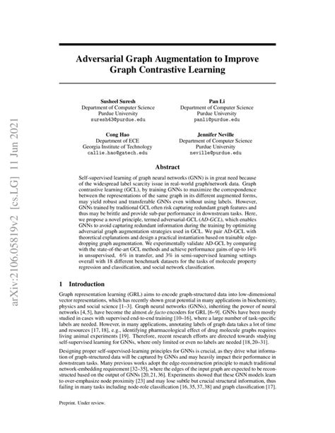 Adversarial Graph Augmentation To Improve Graph Contrastive Learning Deepai