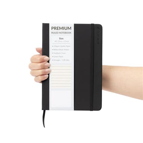 A5 Black Hardback Ruled Lined Notebook Evelay
