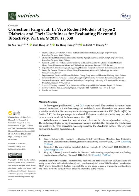 Pdf Correction Fang Et Al In Vivo Rodent Models Of Type 2 Diabetes And Their Usefulness For