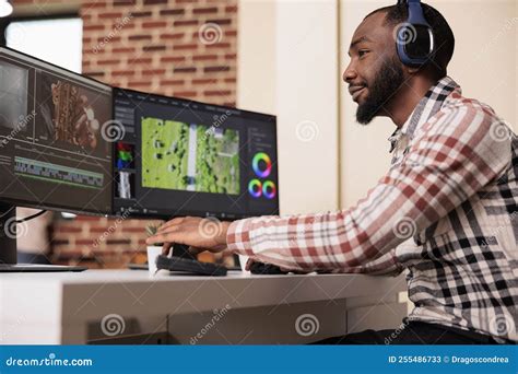 Professional Creator Using Software To Edit Video Stock Image Image