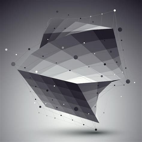 Premium Vector Distorted 3d Abstract Object With Lines And Dots Over