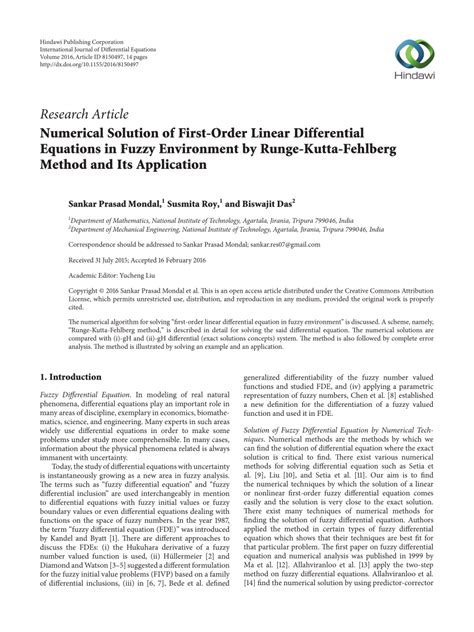 Pdf Numerical Solution Of First Order Linear Differential Equations