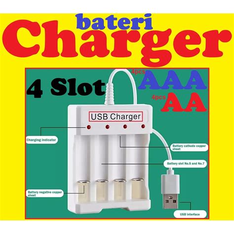 Rechargeable Battery Aa Aaa Usb Charger Bateri 4 Slot Caj Cas Adapter