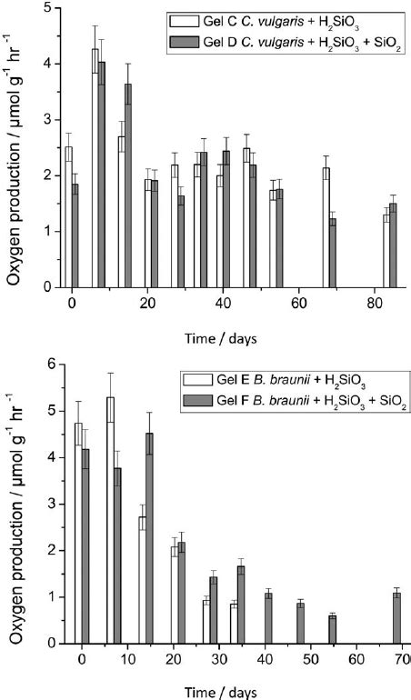 Normalised Oxygen Production Rate Of Hybrid Gels CF With Time Upper