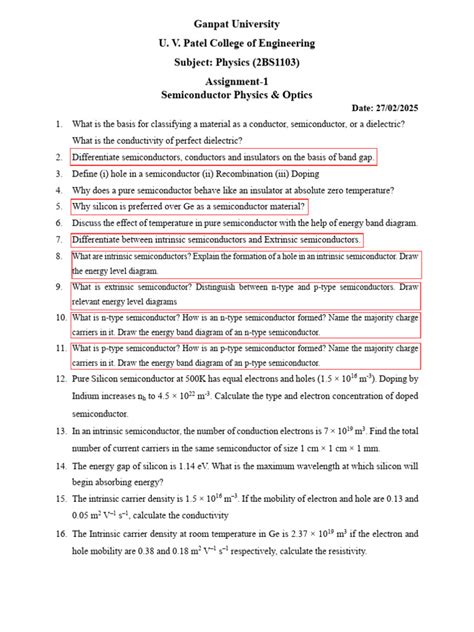Semiconductor Physics Assignment Pdf Semiconductors Doping