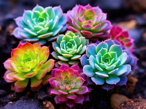 Premium Ai Image A Group Of Colorful Succulent Plants