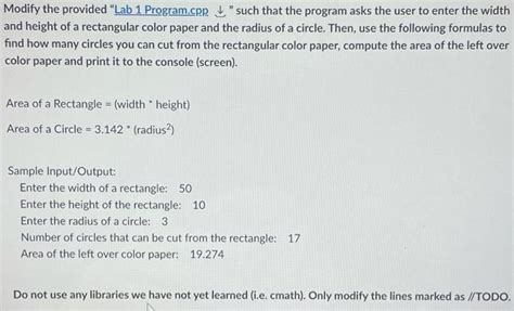 solved modify the provided lab 1 program cpp such that the