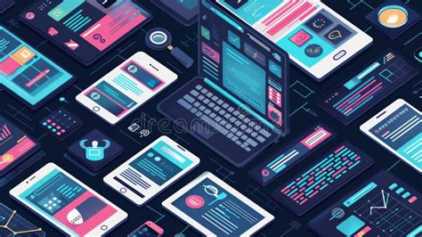 Flat Lay Of Various Devices With Programming Code Interface Software