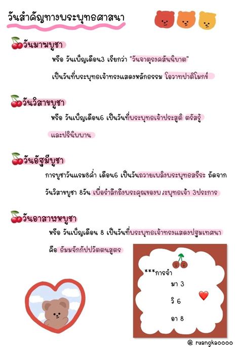 โน้ตของ วันสำคัญทางพระพุทธศาสนา ม 2 ชั้น Clear วิธีการสอน สังคมศาสตร์ การเรียนรู้