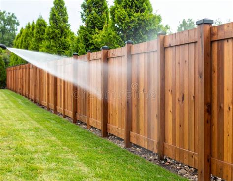 Pressure Washing Wooden Fence Side Angle Shot Stock Illustration