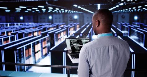 Happy Engineer In Data Center Server Room Configuring Ai Stock Image