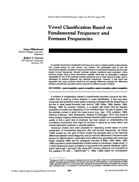 Pdf Vowel Classification Based On Fundamental Frequency And Formant Frequencies