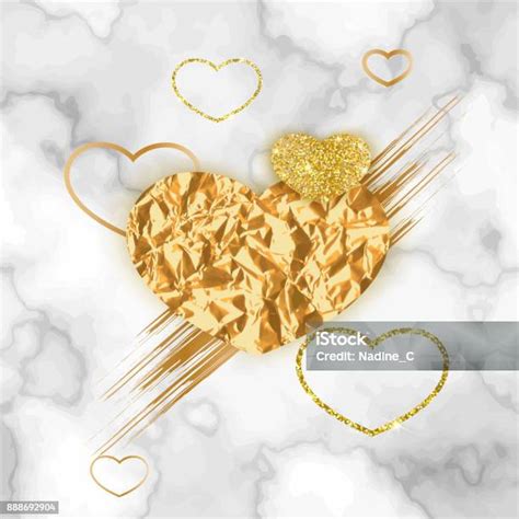 기하학적 발렌타인 날 카드 대리석 질감 사랑 심장 실루엣 화강암 골드 노란색 반짝이 프레임 기호로 유행 최소한의 스타일에서 배경