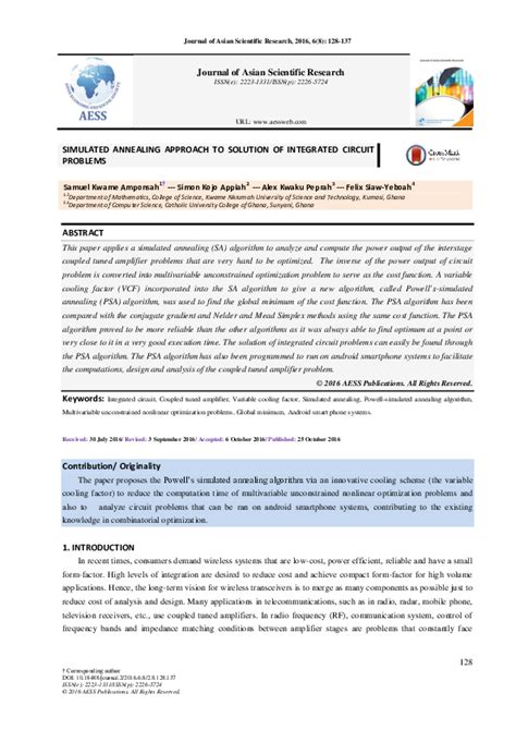 Pdf Powells Simulated Annealing For Circuit Design