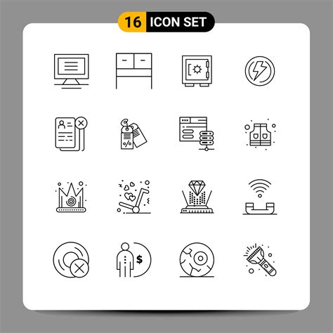 Pictogram Set Of 16 Simple Outlines Of Cv Business Security Power Voltage Editable Vector Design