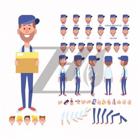 دانلود وکتور کاراکتر کارتونی تحویل پیک پسر در حالت‌های مختلف دانلود رایگان فایل لایه باز، Psd