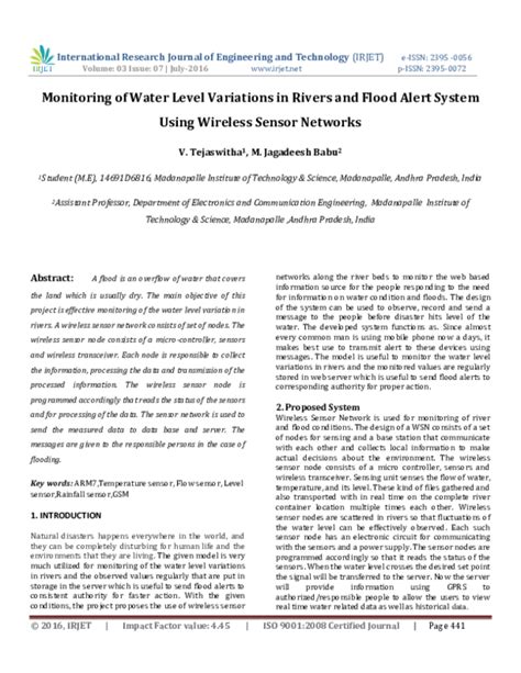 Pdf Monitoring Of Water Level Variations In Rivers And Flood Alert System Using Wireless