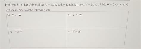 Solved VˉWˉProblems Let Universal set Chegg com