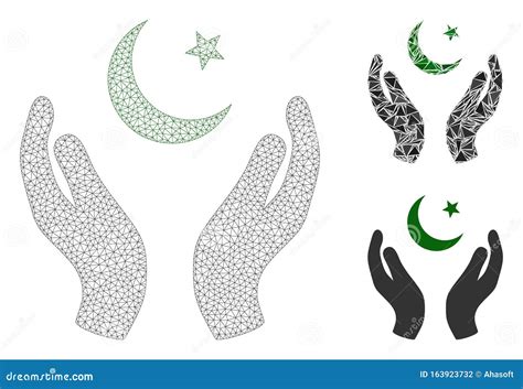 Praying Muslim Hands Vector Mesh Carcass Model And Triangle Mosaic Icon
