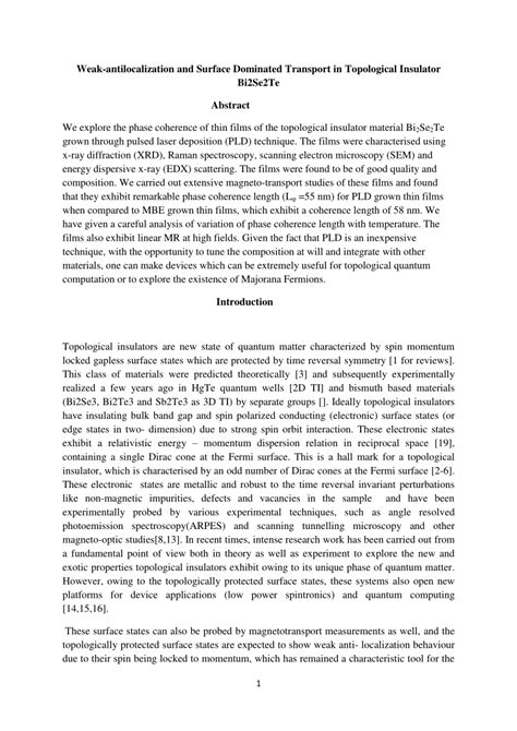 Pdf Weak Antilocalization And Surface Dominated Transport In