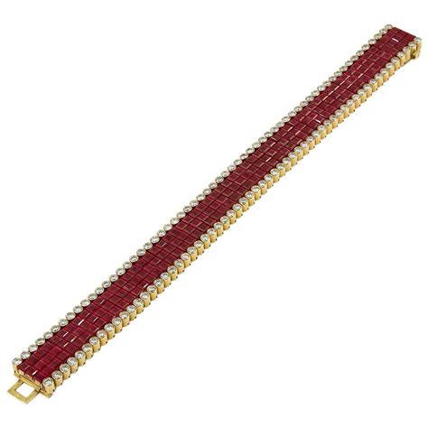 Van Cleef And Arpels Diamond Three Row Mystery Set Ruby Bracelet For Sale At 1stdibs Van