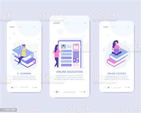 온라인 교육 개념입니다 응용 프로그램에 대 한 모바일 템플릿과 아이소메트릭 그림 교육 과정에 대 한 책과 컴퓨터를 가진 사람들