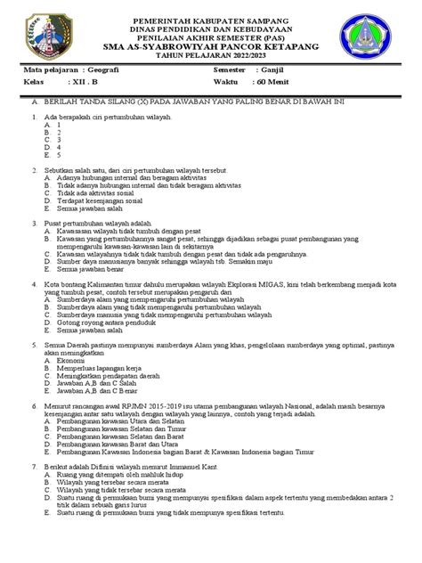 Contoh Form Pas Kls Xii Ganjil Geografi Pdf