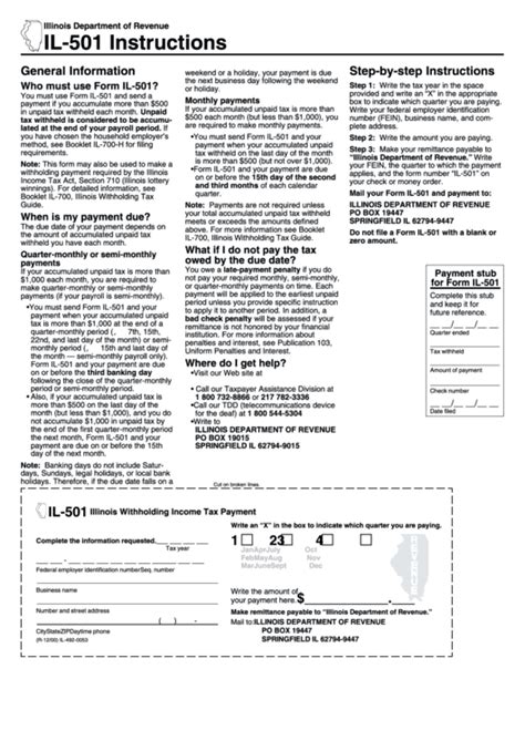 Form Il 501 Illinois Withholding Income Tax Payment Illinois