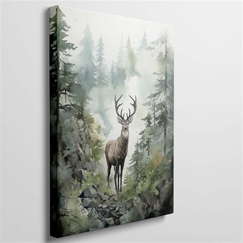 Majestic Stag In Misty Forest Canvas Wall Art Print Serene Wildlife