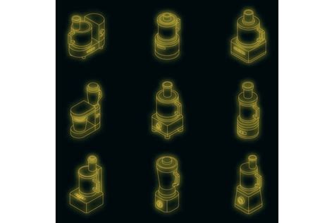 Food Processor Icons Set Vector Neon 2210405