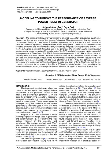 Pdf Modeling To Improve The Performance Of Reverse Power Relay In Generator
