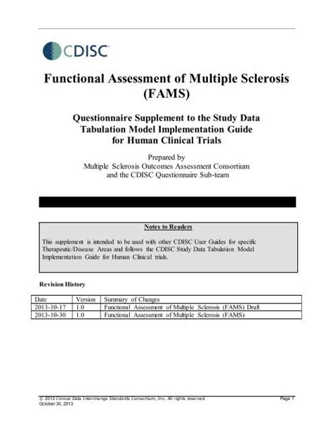 Fams V1 Approved Cdisc Portal