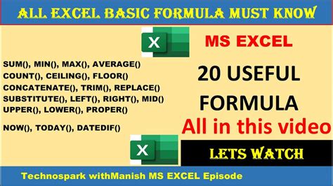 Excel Basic Formula Must Know Ii All Basic Formula Discussed In Hindi Ii Technospark Withmanish