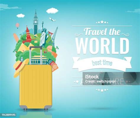 유명한 세계 랜드마크와 여행 구성 여행 및 관광 개념입니다 벡터 가방에 대한 스톡 벡터 아트 및 기타 이미지 가방 관광