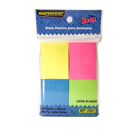 Kit Com Pacotes Bloco Adesivo Colorido X Mm Com Blocos Folhas Masterprint