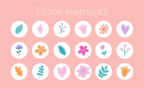 인스 타 그램 스토리 하이라이트 아이콘 꽃과 잎이 있는 손으로 그린 디자인 요소 세트 핸드 보호 플라워 로고 디자인 부티크 플로럴 숍 예술가 에코 제품 유기농 상점용 로고