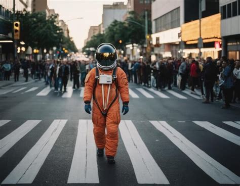 Astronaut In Spacesuit And Wearing Reflecting Helmet While Crosses The