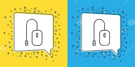Set Line Computer Mouse Icon Isolated On Yellow And Blue Background Optical With Wheel Symbol