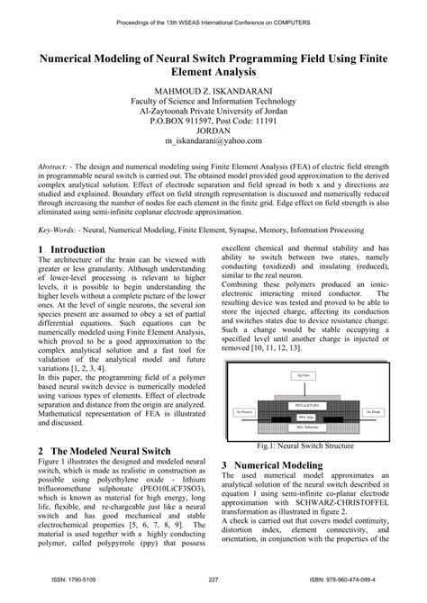 Pdf Numerical Modeling Of Neural Switch Programming Field Using