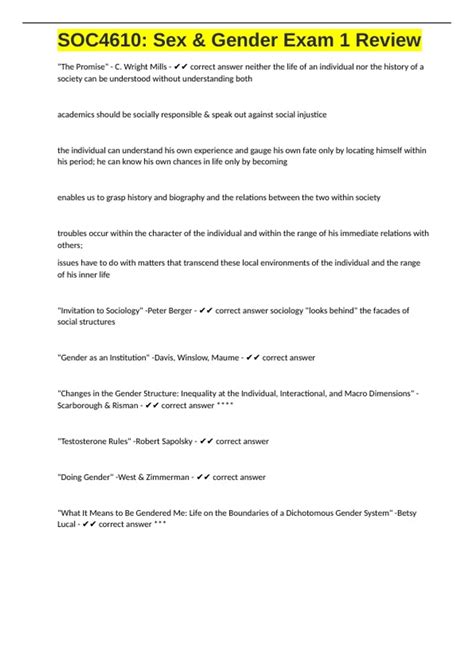 Soc4610 Sex And Gender Exam 1 Review Questions And Complete Correct