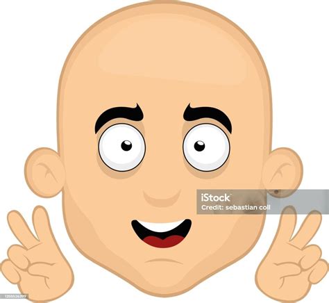 사랑과 평화 또는 V 승리의 상징을 만드는 만화 대머리 남자의 얼굴의 벡터 일러스트 귀여운에 대한 스톡 벡터 아트 및 기타 이미지 귀여운 긍정적인 감정 표현 남성