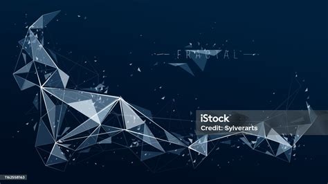 낮은 폴리 입자 추상 벡터 배경 다각형 프랙탈 디자인 연결된 라인 메쉬 개체 기술 및 과학 테마와 3d 차원 요소 0명에 대한 스톡 벡터 아트 및 기타 이미지 Istock