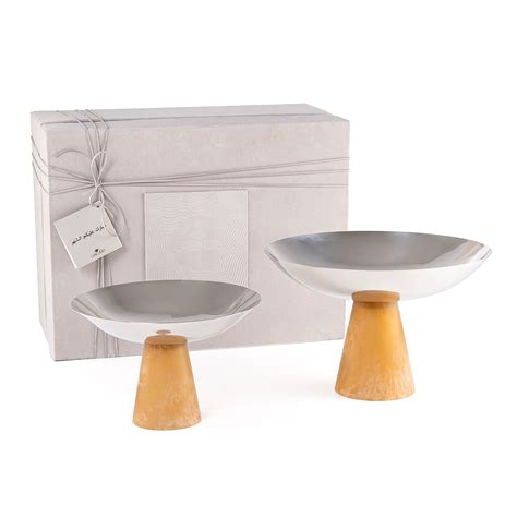 Set Of 2 Stainless Steel Serving Dishes With Conical Resin Base And Gi