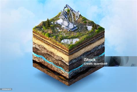 지구층의 단면에 있는 오일 펌프 잭의 3d 등각 투영 뷰 기름 추출 과정의 지질학적 그림 0명에 대한 스톡 사진 및 기타 이미지 Istock