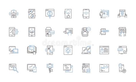 Computer Line Icons Collection Processor Circuit Monitor Keyboard