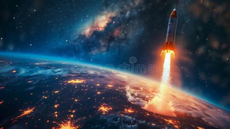 Rocket Spaceship Takes Off With Smoke Into Space Stock Image Image Of Cosmonaut Mission