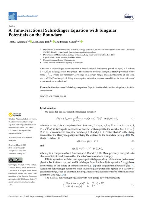 Pdf A Time Fractional Schrödinger Equation With Singular Potentials On The Boundary